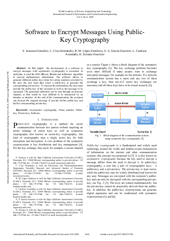 (PDF) Software To Encrypt Messages Using Public-Key Cryptography