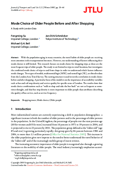 (PDF) Mode Choice of Older People Before and After Shopping: A Study ...