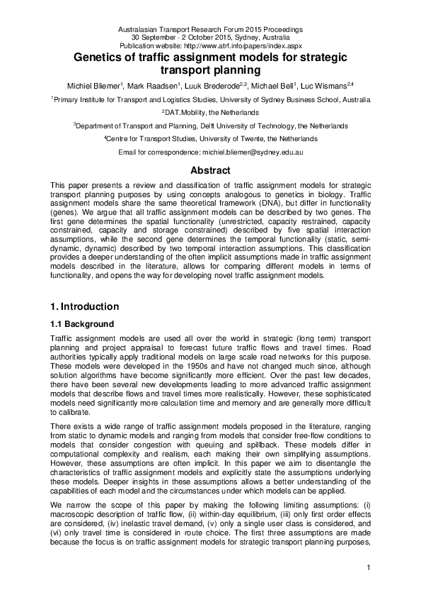 (PDF) Genetics of traffic assignment models for strategic transport ...