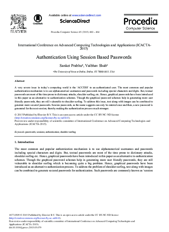 Pdf Authentication Using Session Based Passwords