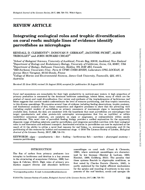 (PDF) Integrating ecological roles and trophic diversification on coral reefs: multiple lines of ...