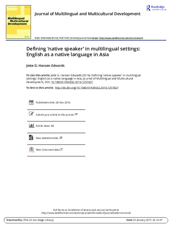 (PDF) Defining ‘native speaker’ in multilingual settings: English as a ...