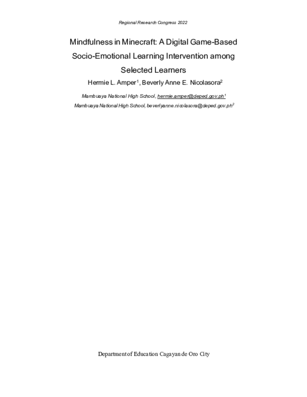 (PDF) Mindfulness in Minecraft: A Digital Game-Based Socio-Emotional ...