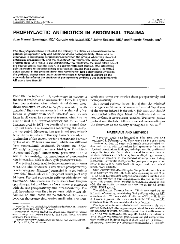 (PDF) Prophylactic Antibiotics in Abdominal Trauma