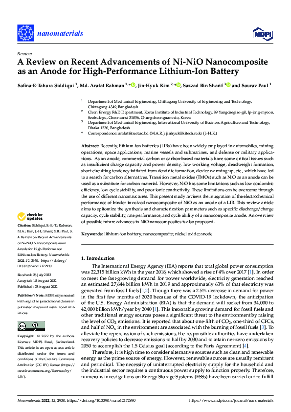 (PDF) A Review on Recent Advancements of Ni-NiO Nanocomposite as an Anode for High-Performance ...
