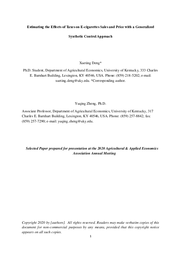 (PDF) Estimating the Effects of Taxes on E-cigarettes Sales and Price ...
