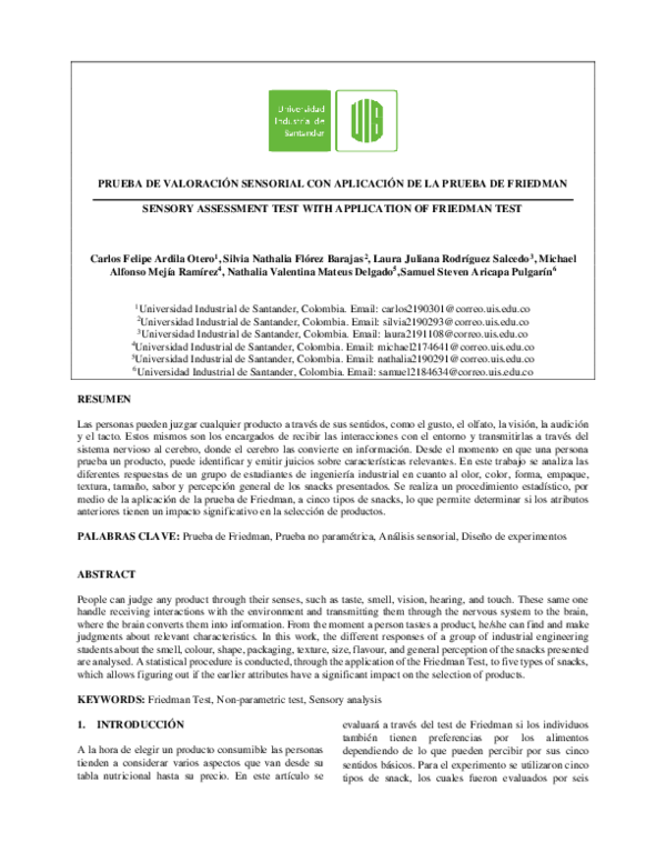 (PDF) PRUEBA DE VALORACIÓN SENSORIAL CON APLICACIÓN DE LA PRUEBA DE ...