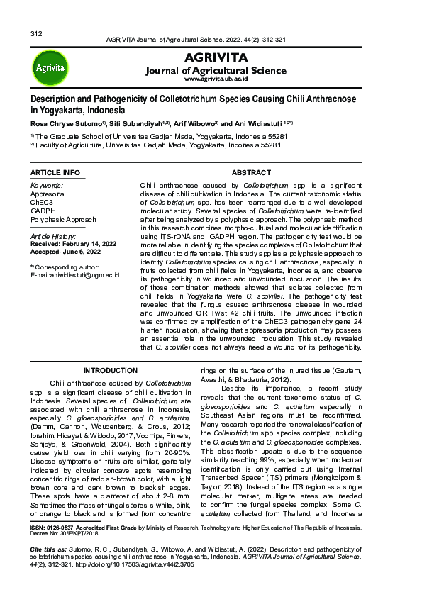 (PDF) Description and Pathogenicity of Colletotrichum Species Causing ...