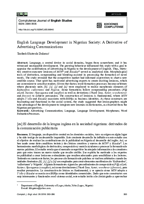 (PDF) English Language Development in the Nigerian Society: A ...