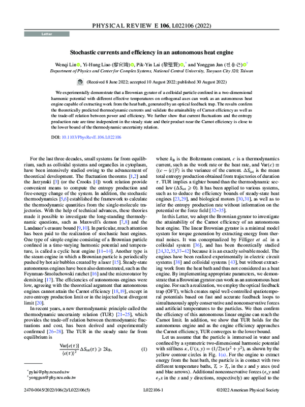 (PDF) Stochastic currents and efficiency in an autonomous heat engine