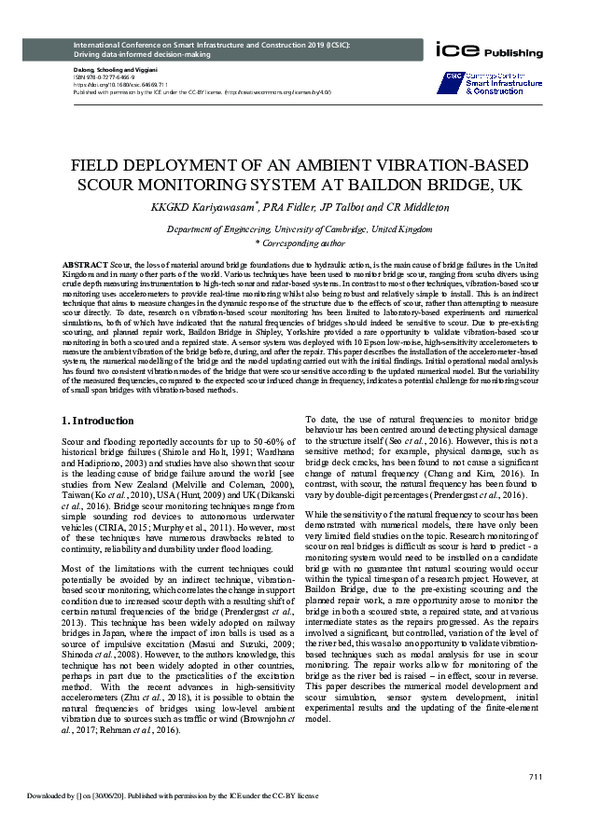(PDF) Field Deployment of an Ambient Vibration-Based Scour Monitoring System at Baildon Bridge, UK