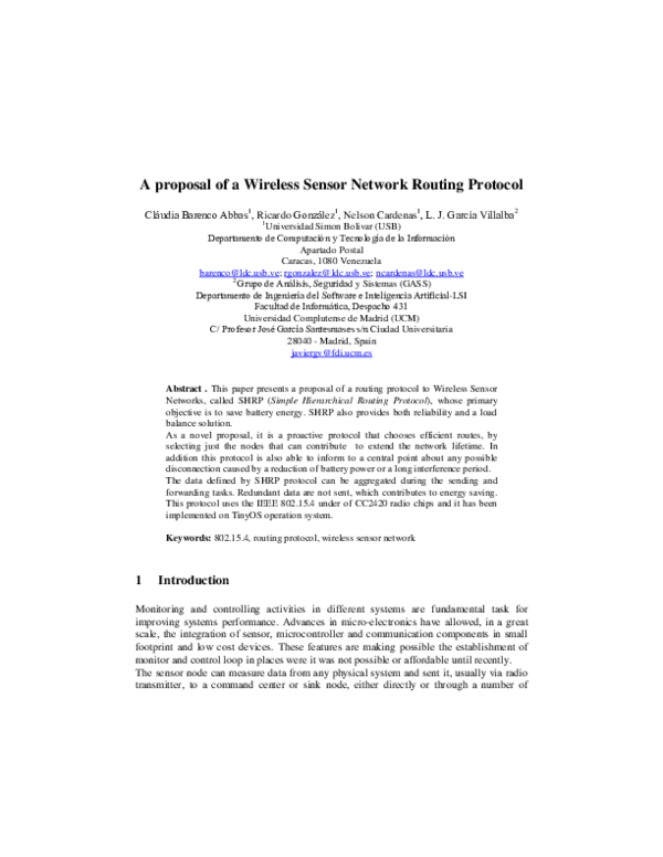Pdf A Proposal Of A Wireless Sensor Network Routing Protocol