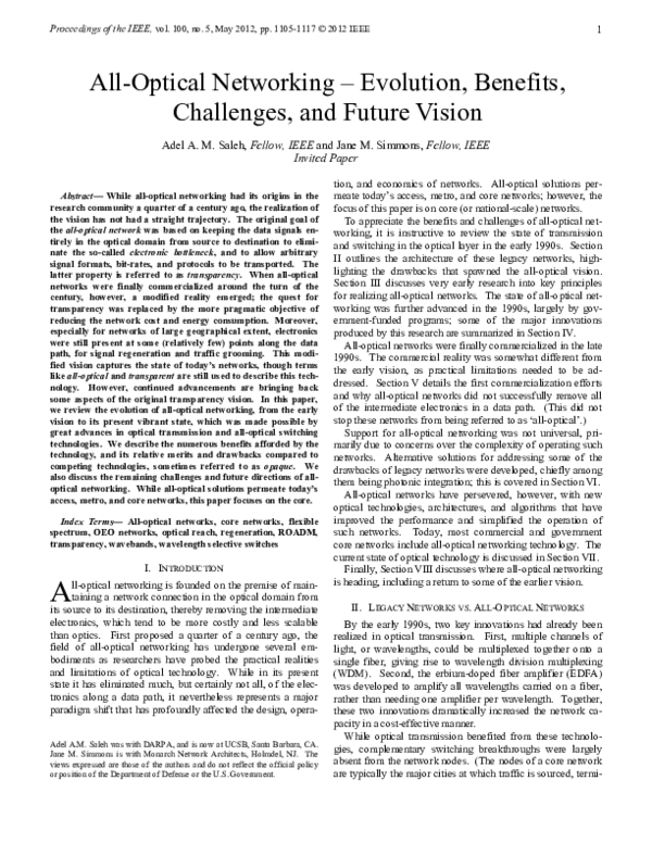 (PDF) All-Optical Networking—Evolution, Benefits, Challenges, and ...