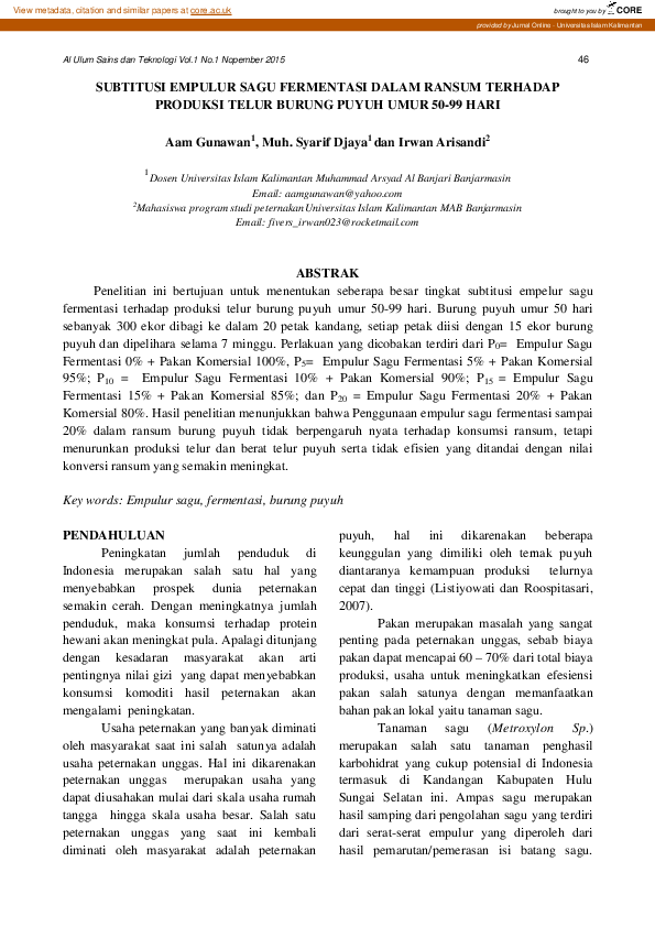 (PDF) Subtitusi Empulur Sagu Fermentasi Dalam Ransum Terhadap Produksi ...