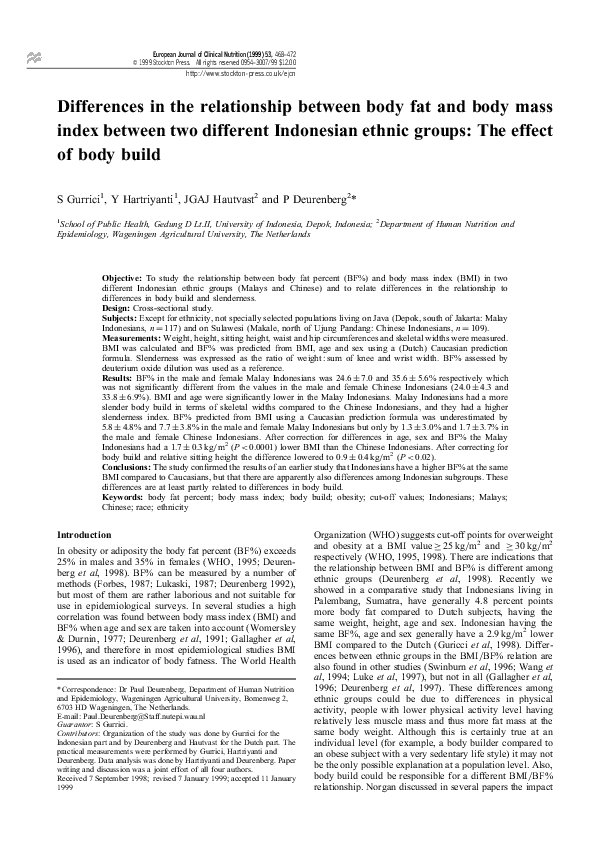 (PDF) Differences in the relationship between body fat and body mass ...