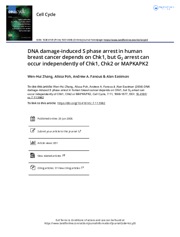 (PDF) DNA damage-induced S phase arrest in human breast cancer depends on Chk1, but G2arrest can ...