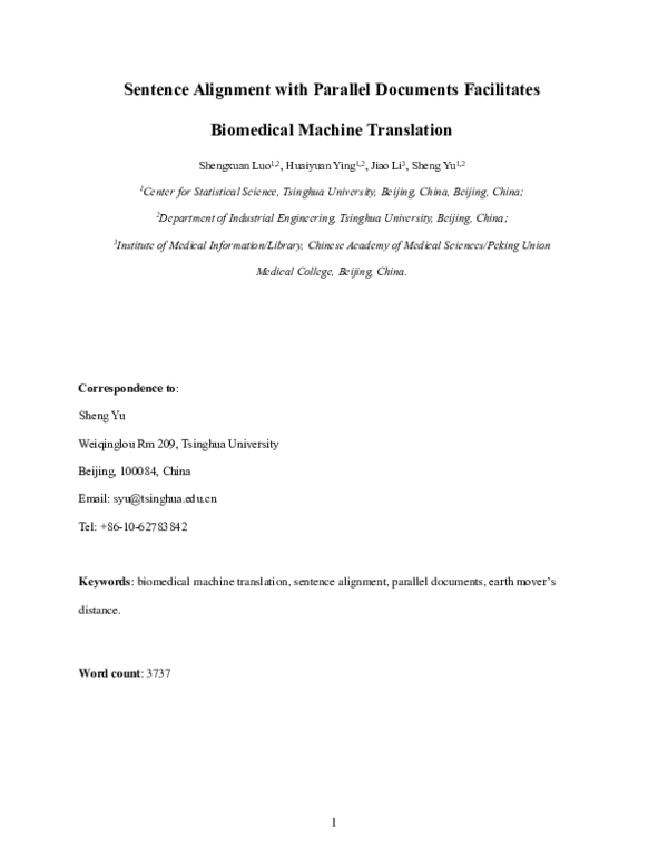 (PDF) Sentence Alignment with Parallel Documents Facilitates Biomedical ...