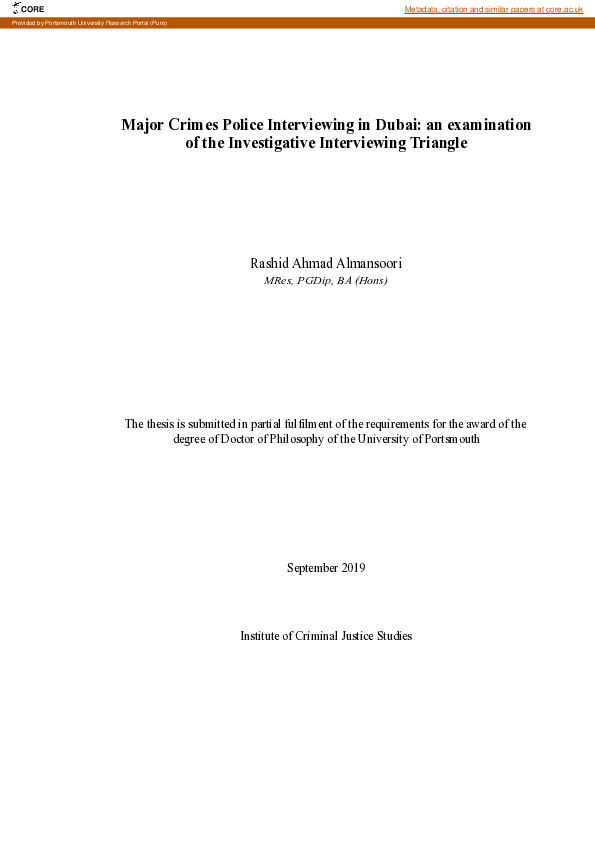 (PDF) Major crimes police interviewing in Dubai:an examination of the ...