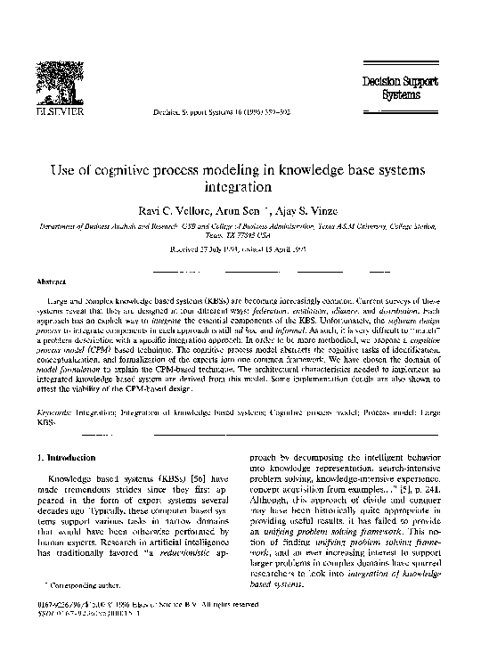 Use of cognitive process modeling in knowledge base systems integration
