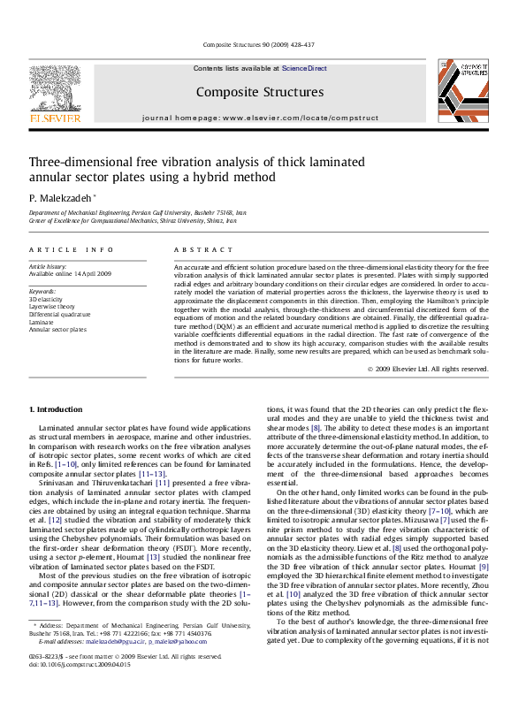Pdf Three Dimensional Free Vibration Analysis Of Thick Functionally