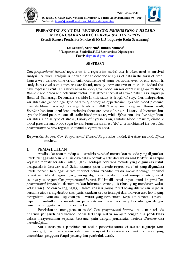 (PDF) PERBANDINGAN MODEL REGRESI COX PROPORTIONAL HAZARD MENGGUNAKAN ...