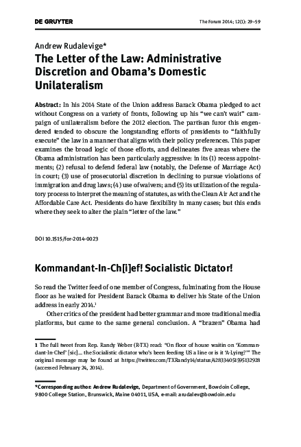 (PDF) The Letter of the Law: Administrative Discretion and Obama’s ...