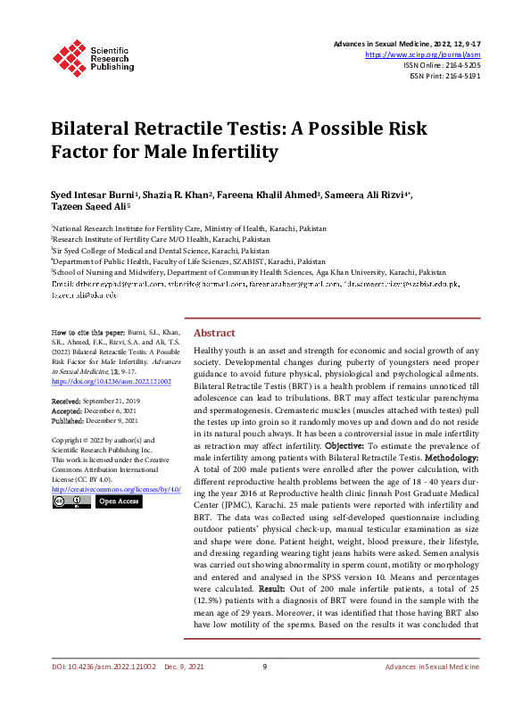 (PDF) Bilateral Retractile Testis: A Possible Risk Factor for Male ...