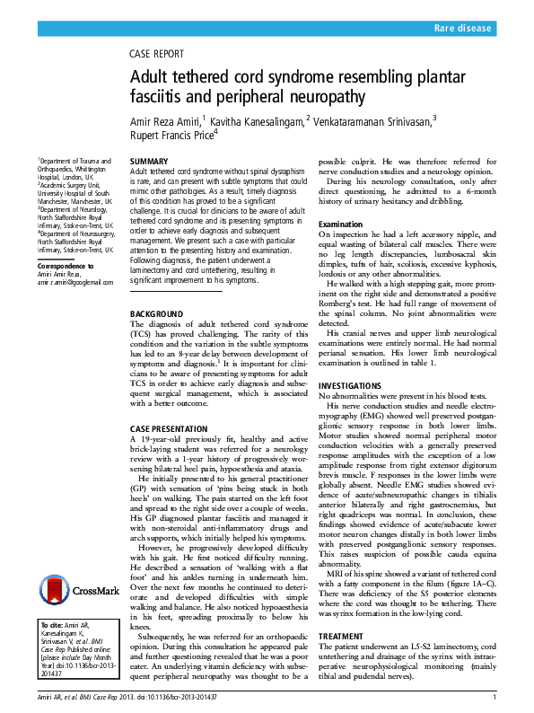 (PDF) Adult tethered cord syndrome resembling plantar fasciitis and ...