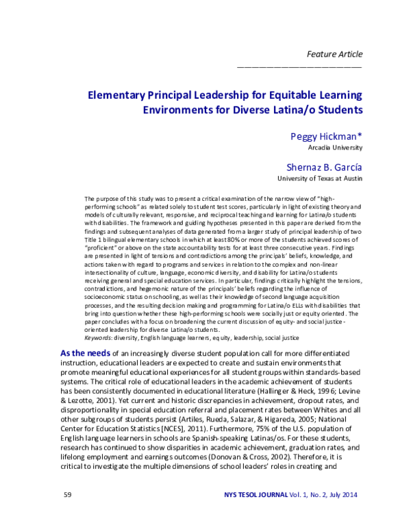 (PDF) Elementary Principal Leadership for Equitable Learning ...