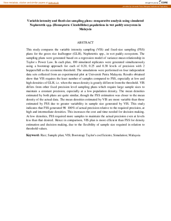 Pdf Variable Intensity And Fixed Size Sampling Plans Comparative Analysis Using Simulated