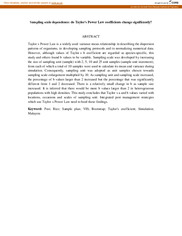 (PDF) Sampling scale dependence: Do Taylor's Power Law coefficients ...