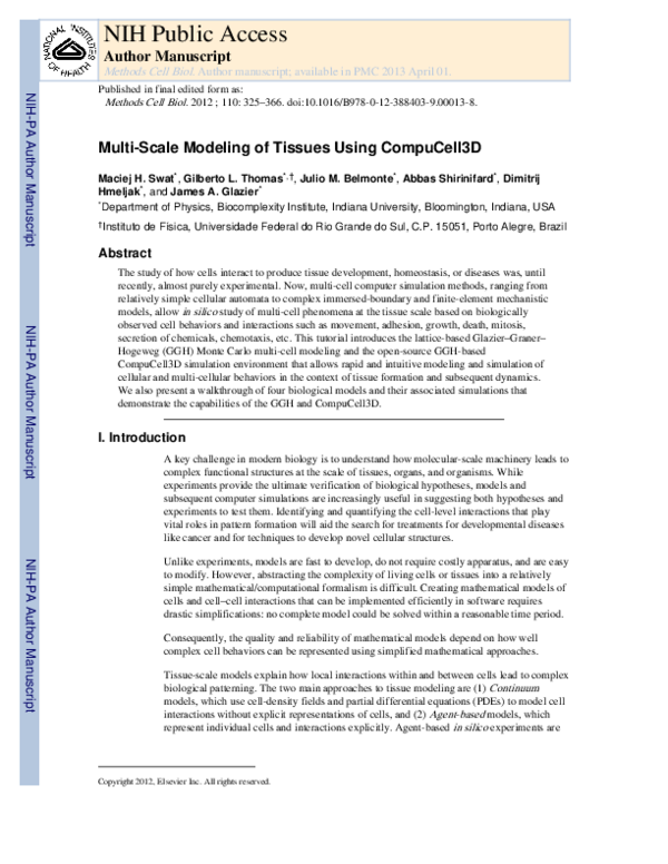 Pdf Multi Scale Modeling Of Tissues Using Compucell3d James Glazier