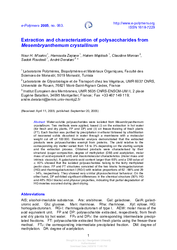 (PDF) Extraction and characterization of polysaccharides from green and roasted Coffea arabica beans