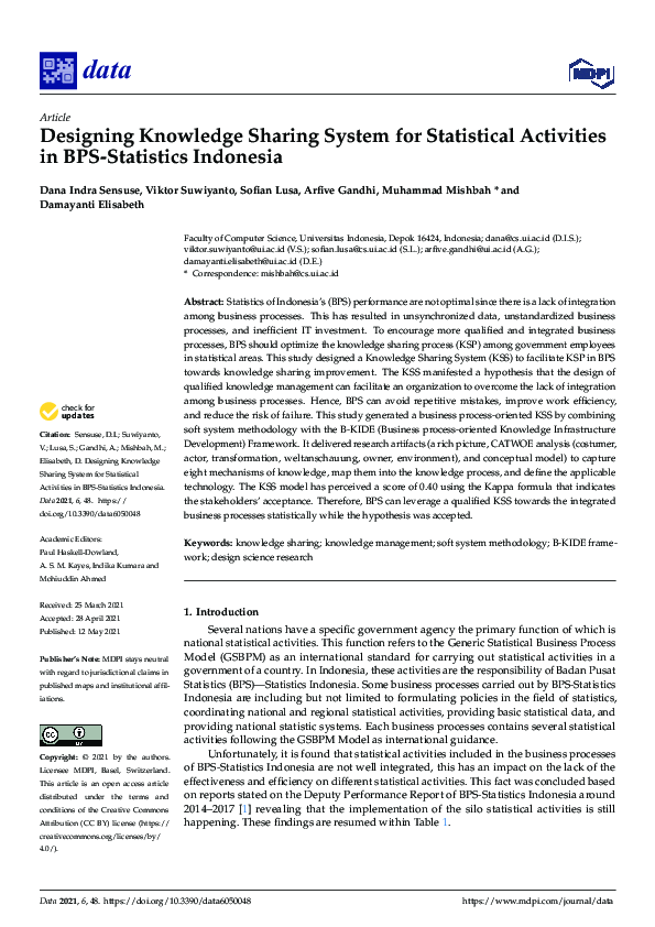 (PDF) Designing Knowledge Sharing System for Statistical Activities in BPS—Statistics Indonesia