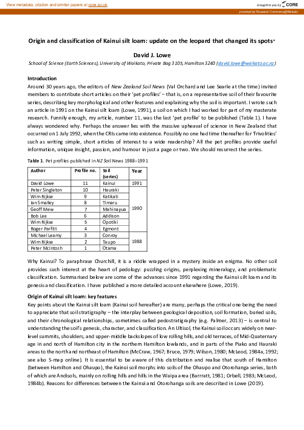 (PDF) Origin and classification of Kainui silt loam: update on the ...