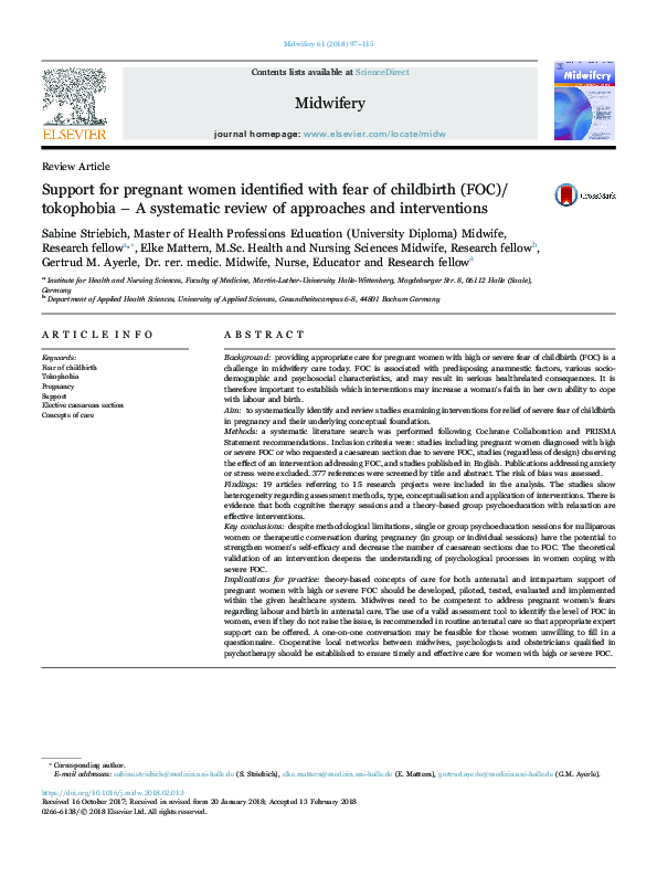 (PDF) Support for pregnant women identified with fear of childbirth ...