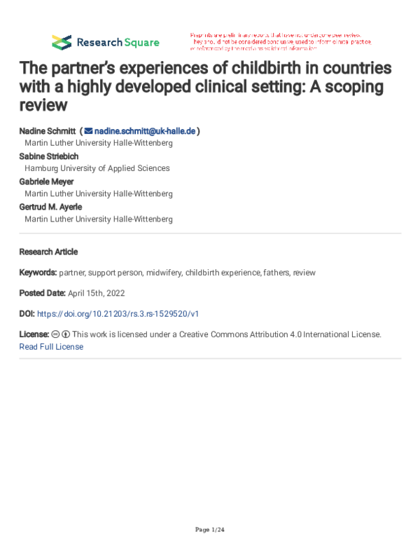 (PDF) The partner’s experiences of childbirth in countries with a ...