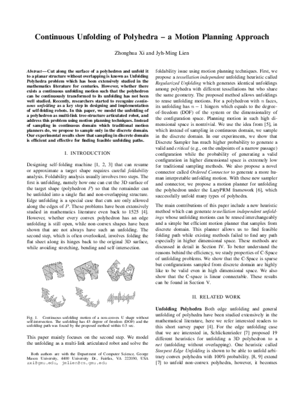(PDF) Continuous unfolding of polyhedra - a motion planning approach