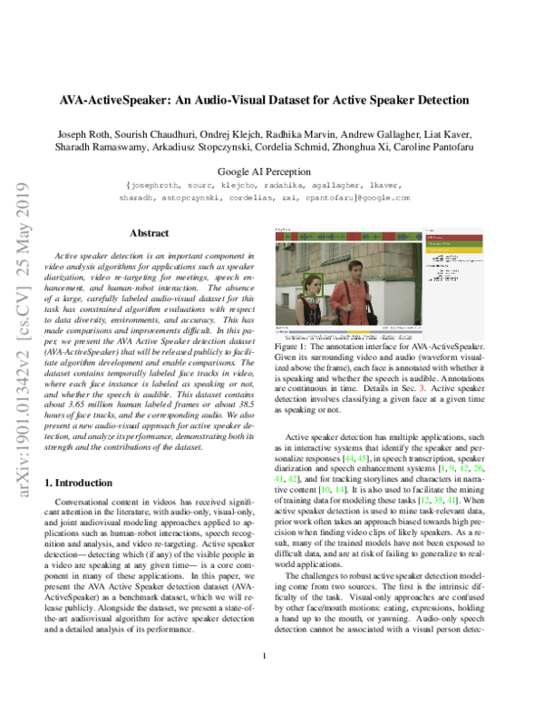 Pdf Ava Active Speaker An Audio Visual Dataset For Active Speaker Detection