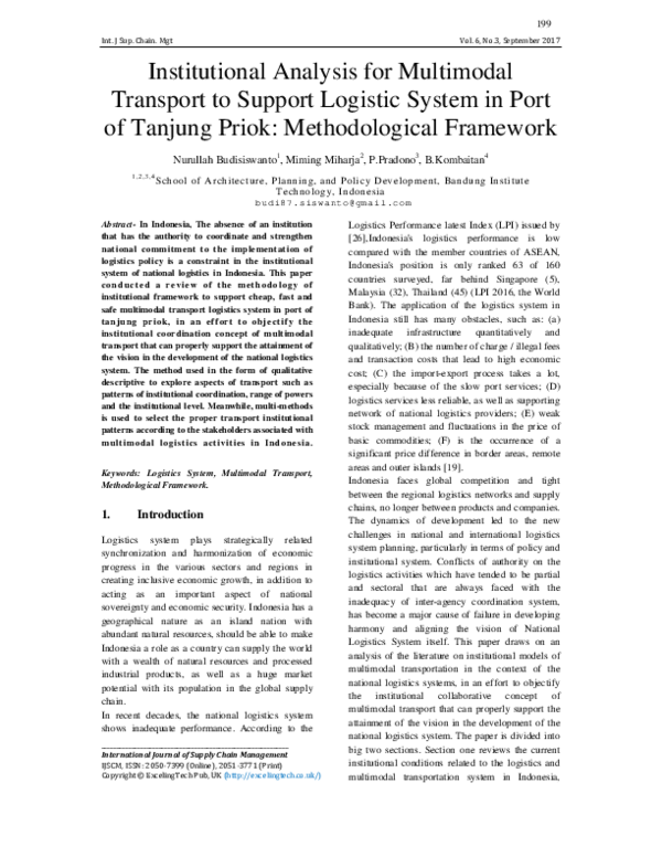 (PDF) Institutional Analysis for Multimodal Transport to Support Logistic System in Port of ...