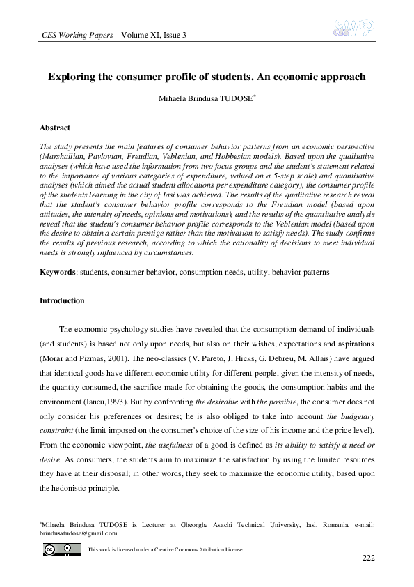(PDF) Exploring the consumer profile of students. An economic approach