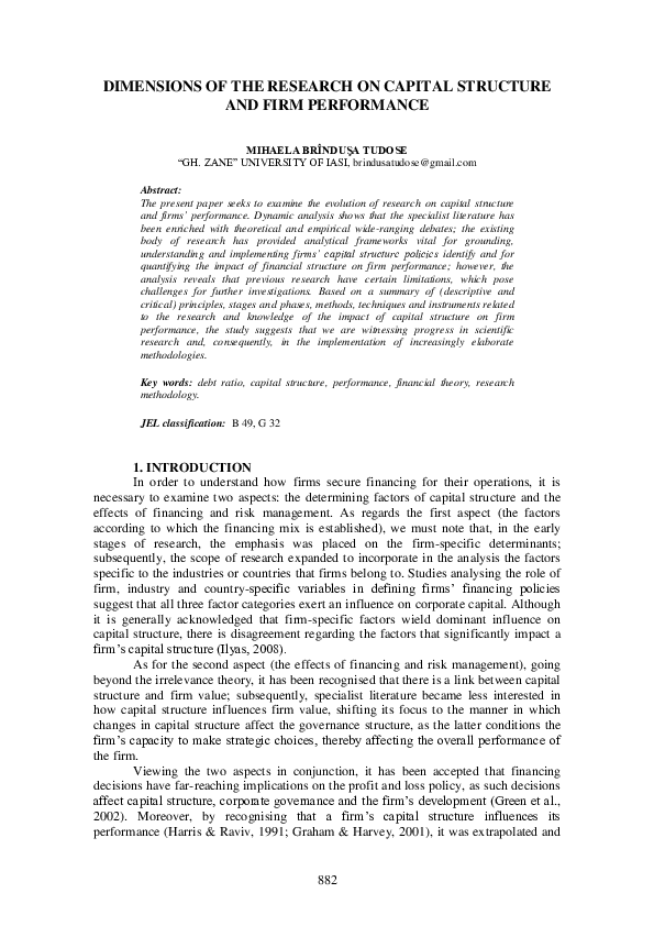 (PDF) Dimensions of the research on capital structure and firm performance