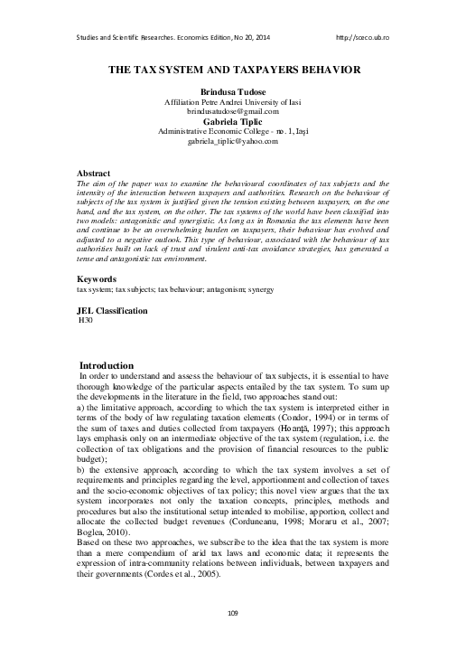 (PDF) The Tax System and Taxpayers Behavior