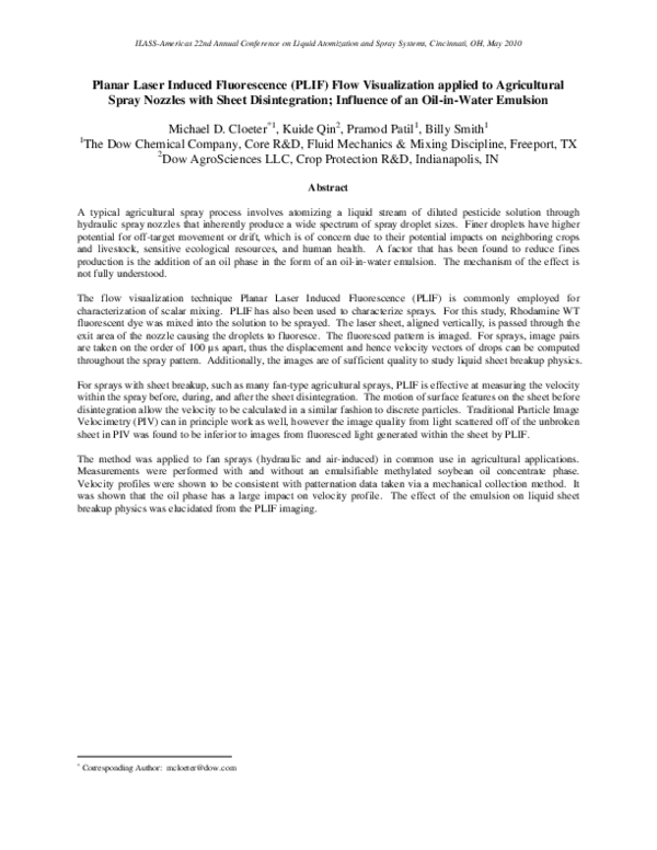 (PDF) Planar Laser Induced Fluorescence (PLIF) Flow Visualization applied to Agricultural Spray ...