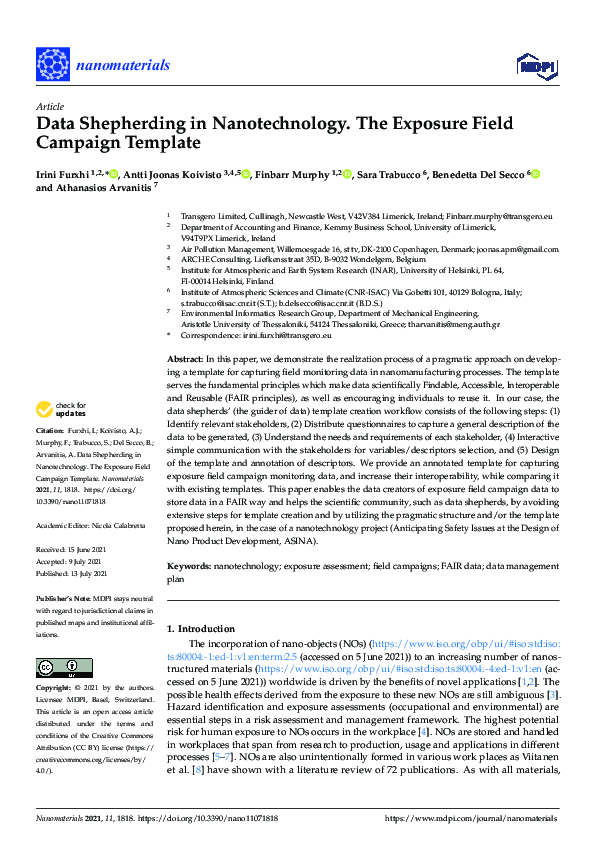 (PDF) Data Shepherding in Nanotechnology. The Exposure Field Campaign Template