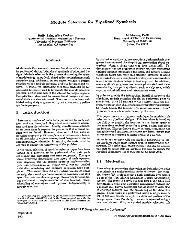 (PDF) Module selection for pipelined synthesis