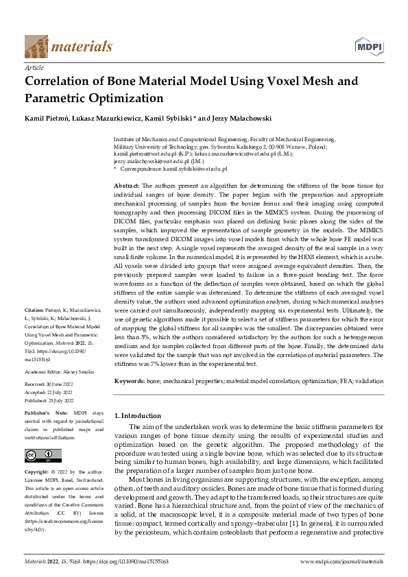 (PDF) Correlation of Bone Material Model Using Voxel Mesh and Parametric Optimization