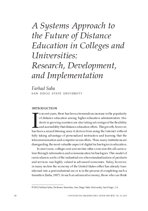 (PDF) A Systems Approach to the Future of Distance Education in ...