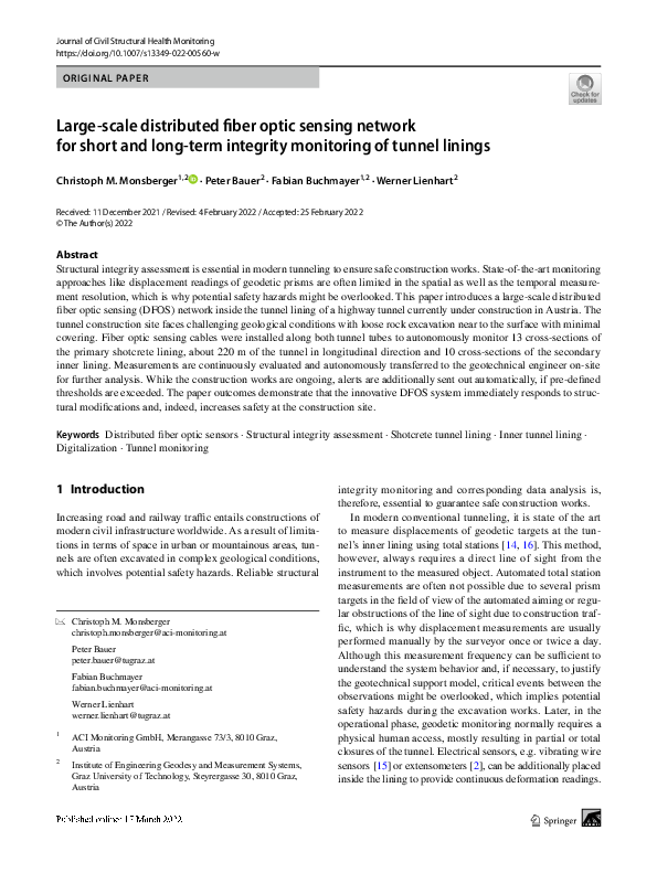(PDF) Large-scale distributed fiber optic sensing network for short and long-term integrity ...