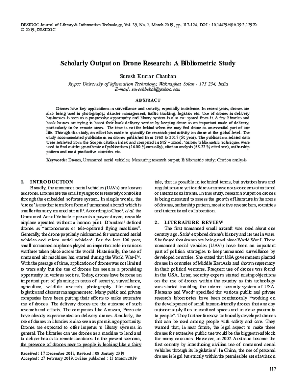 (PDF) Scholarly output on Drone Research A Bibliometric Study
